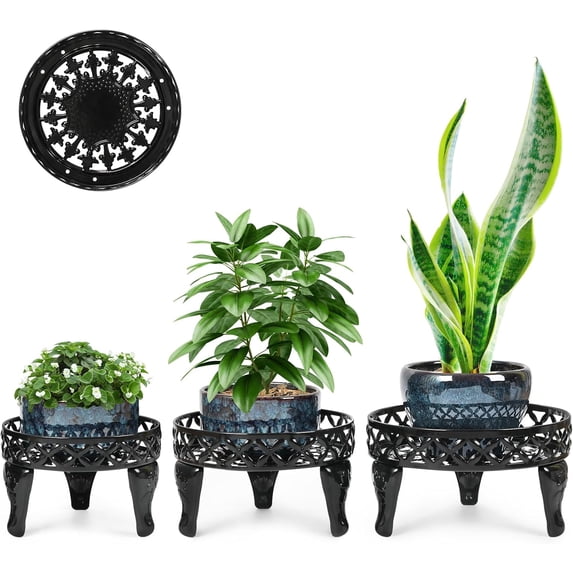 3 Pack Metal Plant Stands Indoor Outdoor, Heavy Duty Iron Flower Pot ...