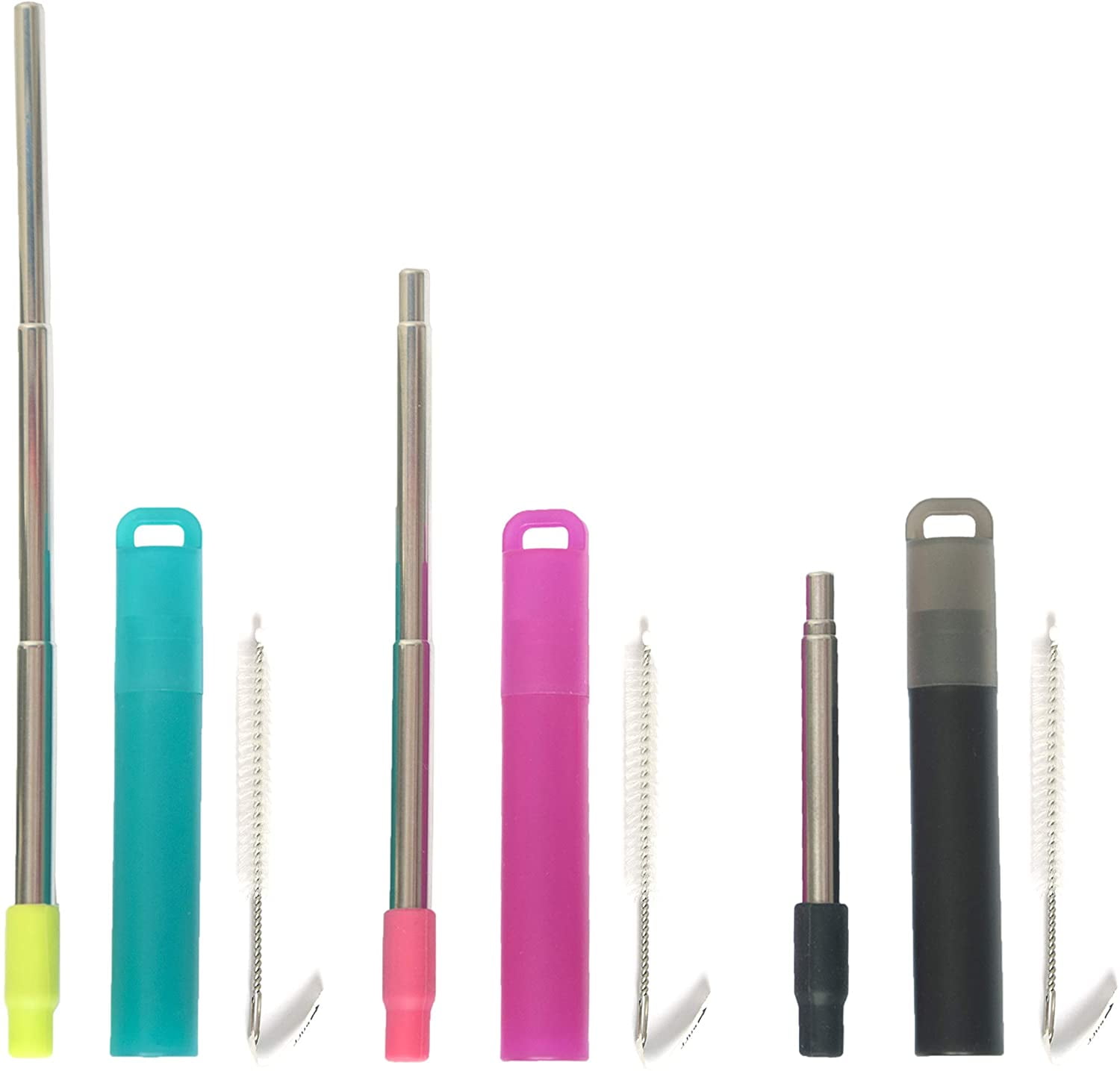 3 Pack Metal Reusable Straws with Silicone Tip & Carrying Case ...