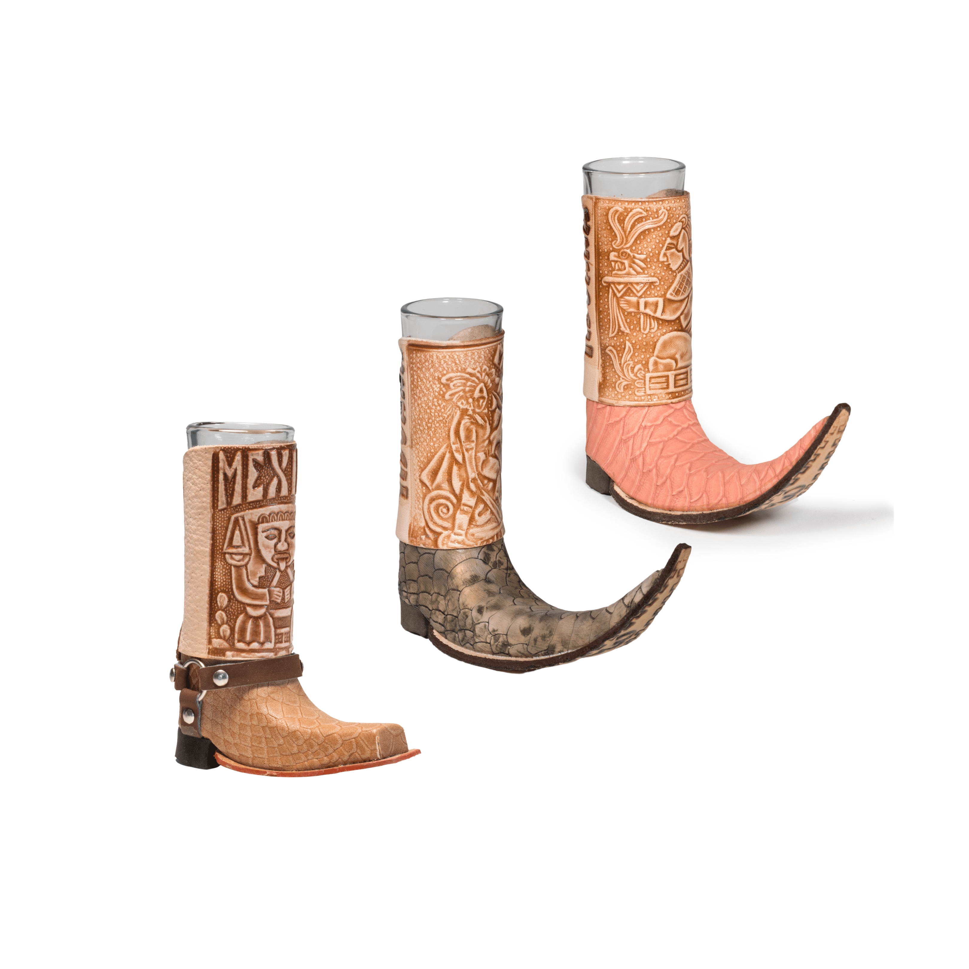 3 Pack Mexican Leather Mini Boot Tequila Shot - Original Artisan Bota ...
