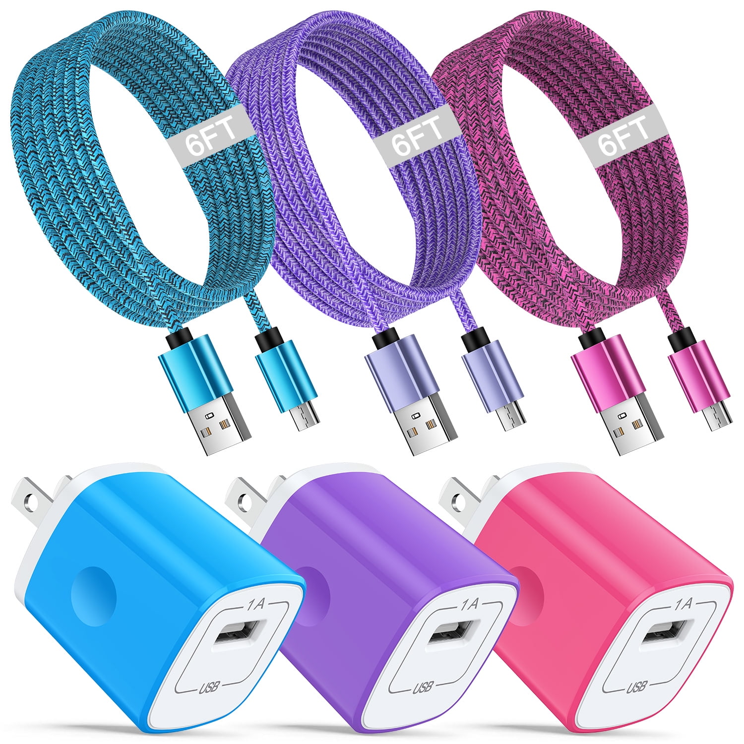 3 Pack Micro USB Cable with Android Charger, Hootek 6FT USB A to micro ...