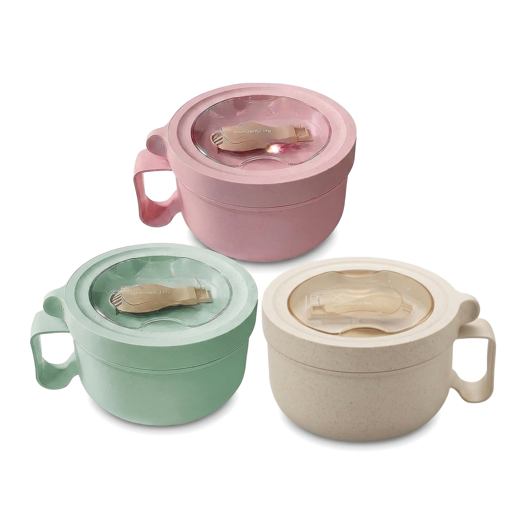 3 Pack Microwave Soup Bowl Containers with Lids – 28.7oz Wheat Straw ...