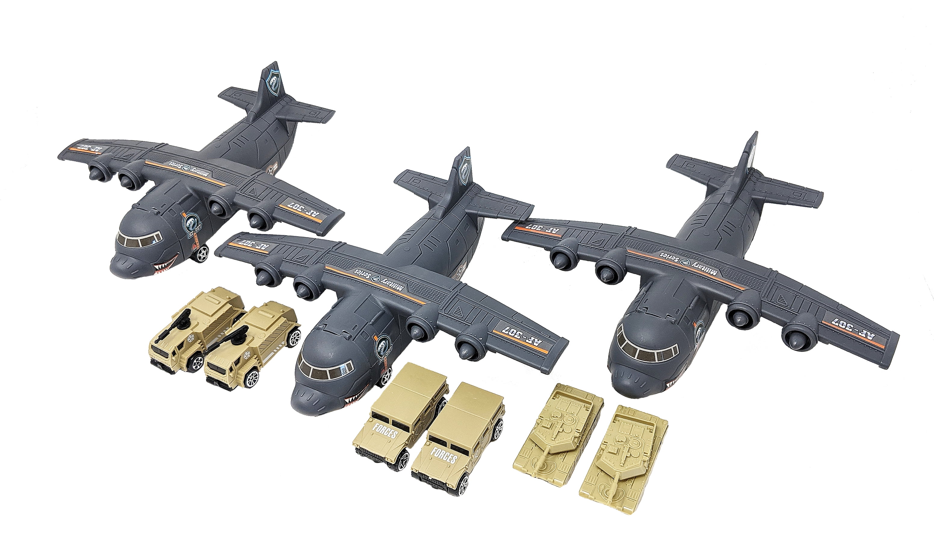 3 Pack Military Army Cargo Plane with Military Vehicles Tank Truck ...