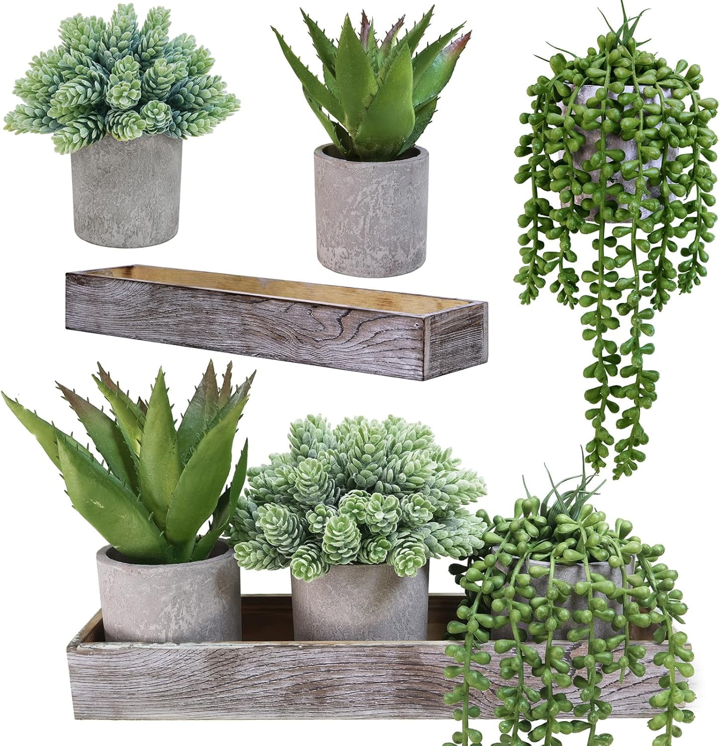 3-Pack Mini Faux Succulents Set - String of Pearls, Aloe & Hops in ...