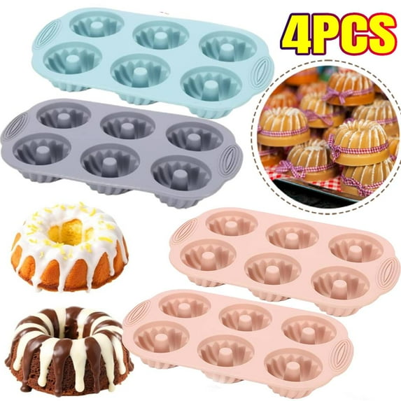 3 Pack Mini Fluted Cake Pans 6 Cavity Fluted Tube Cake Pans Nonstick ...