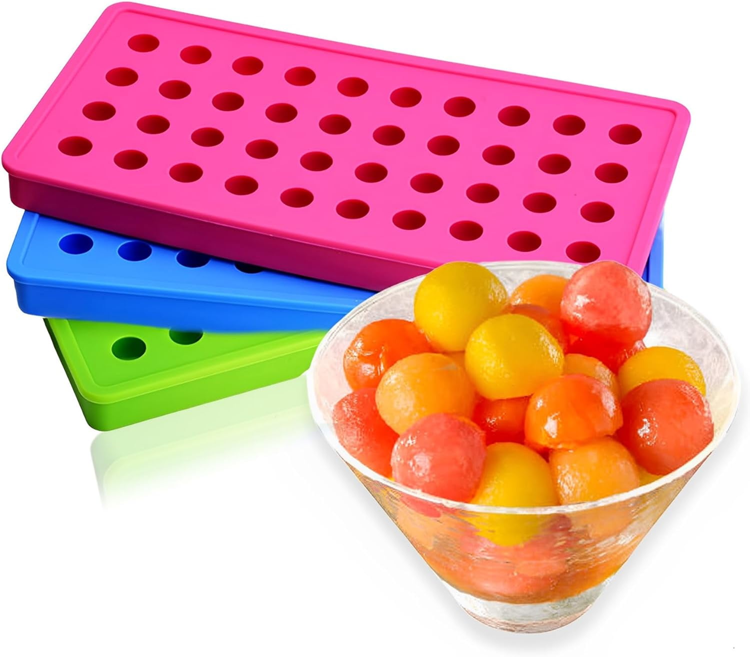 3 Pack Mini Ice Ball Molds, 120-Cavity Mini Round Silicone Mold ...