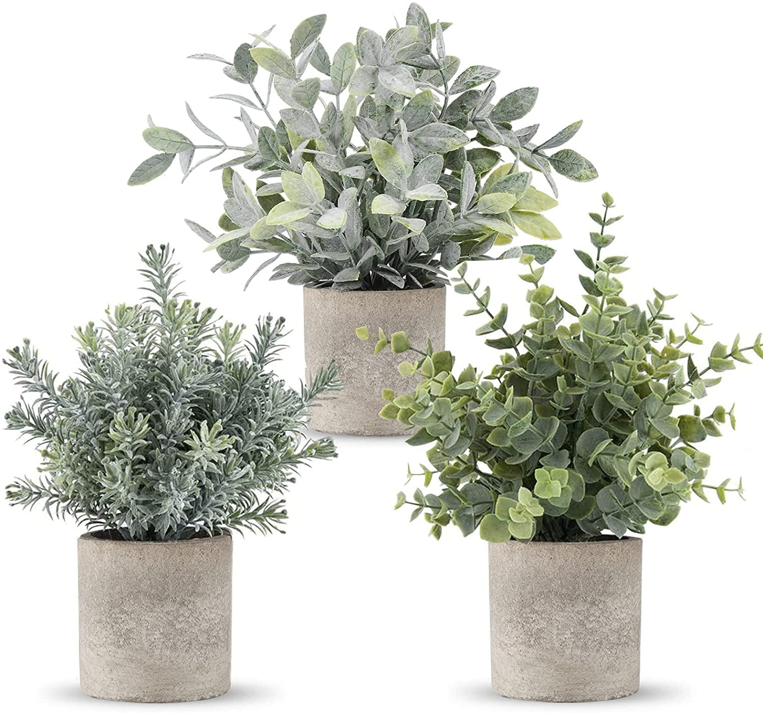 3 Pack Mini Potted Artificial Plants Fake Eucalyptus Greenery in Pots ...