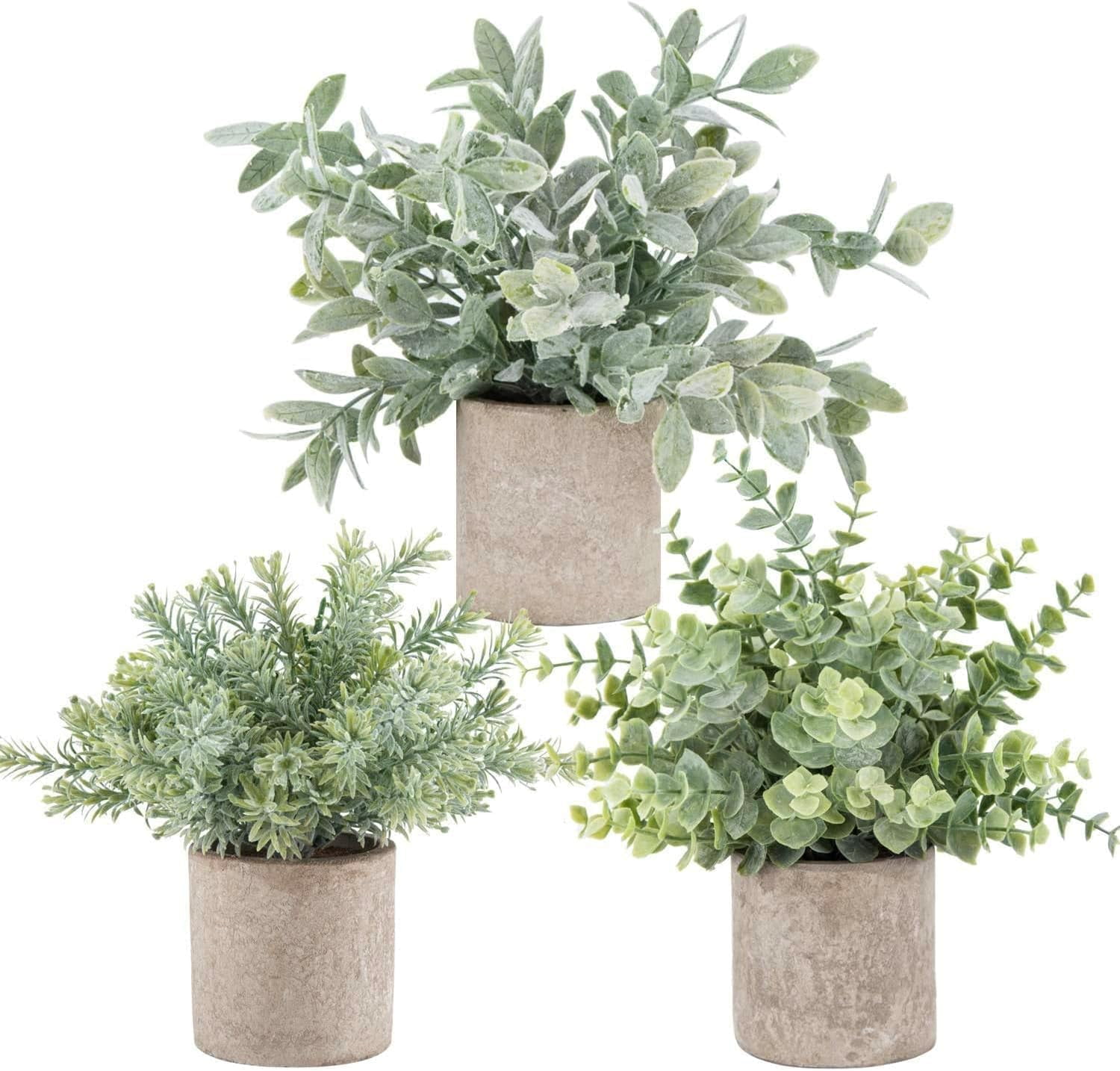 3 Pack Mini Potted Fake Plants Artificial Plastic Eucalyptus Plants ...