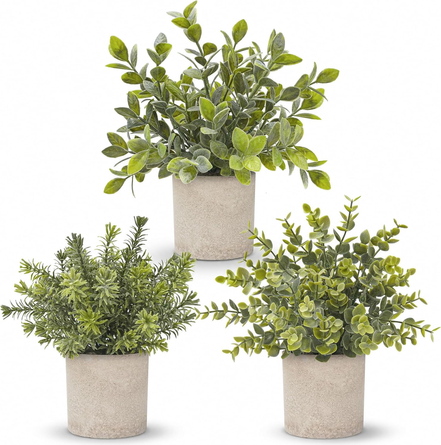 3 Pack Mini Potted Fake Plants Artificial Plastic Eucalyptus Topiaries ...