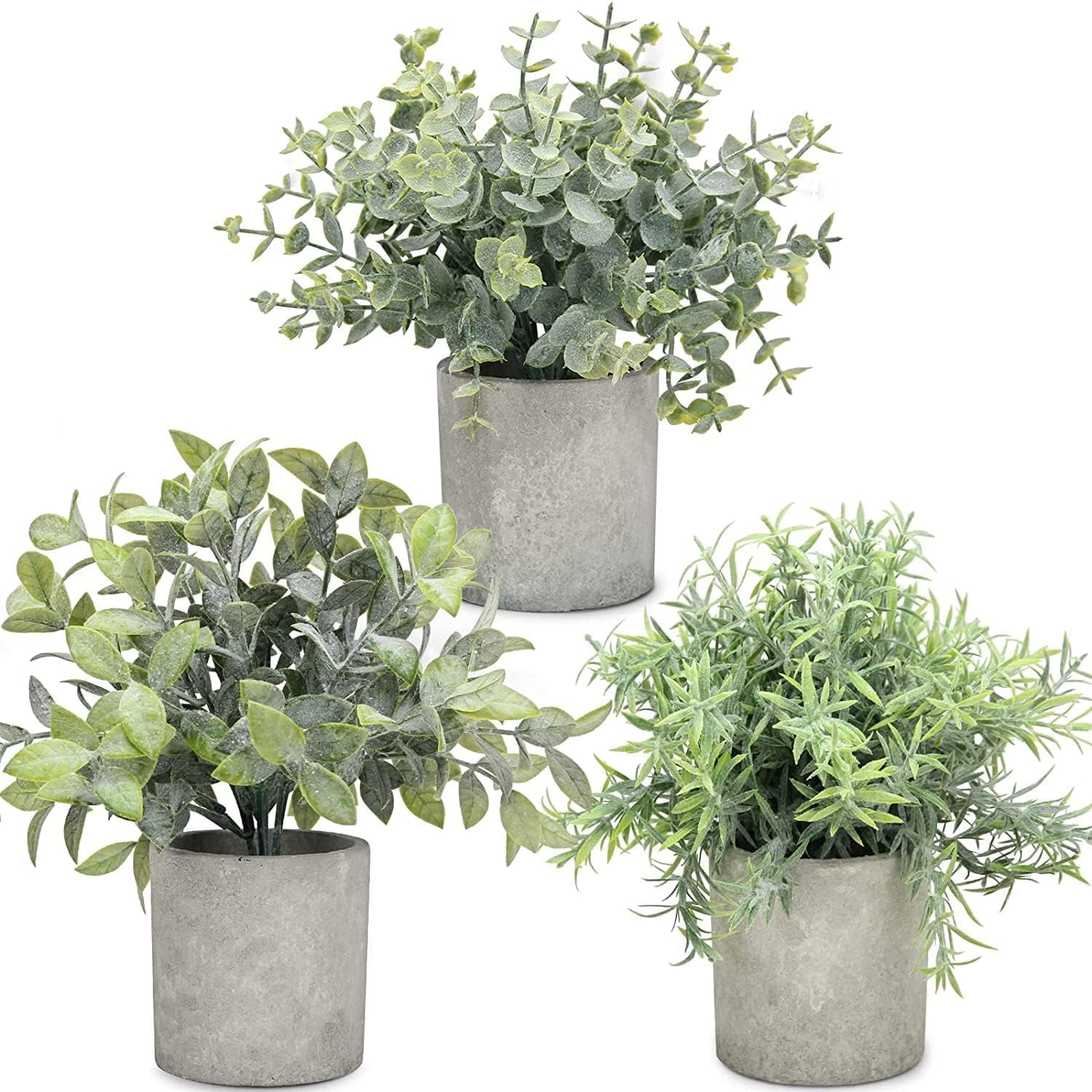 3 Pack Mini Potted Fake Plants Eucalyptus Rosemary Boxwood Artificial ...