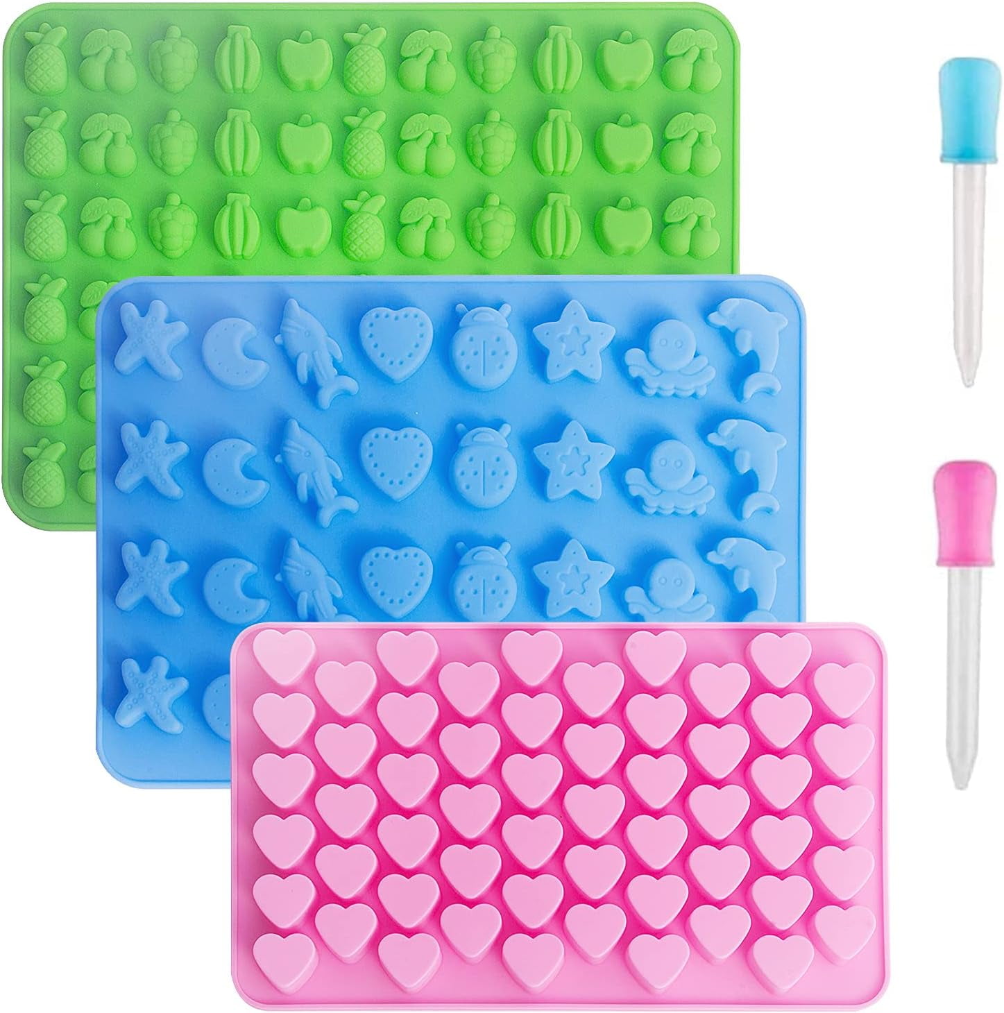 3 Pack Mini Silicone Gummy Candy Chocolate Molds Contains Small Hearts ...