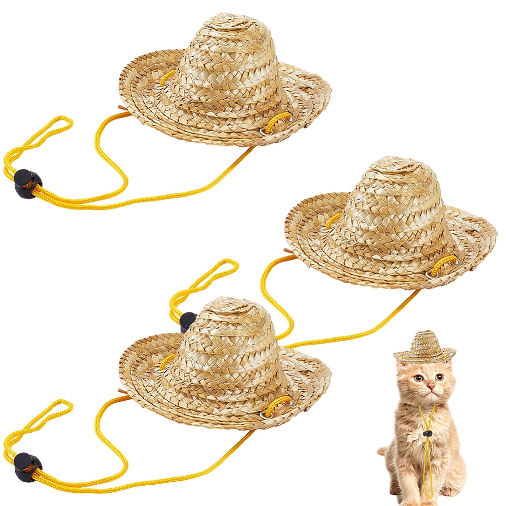3 Pack Mini Sombrero Hats Natural Adjustable Straw Cat Hat Beach Hat ...