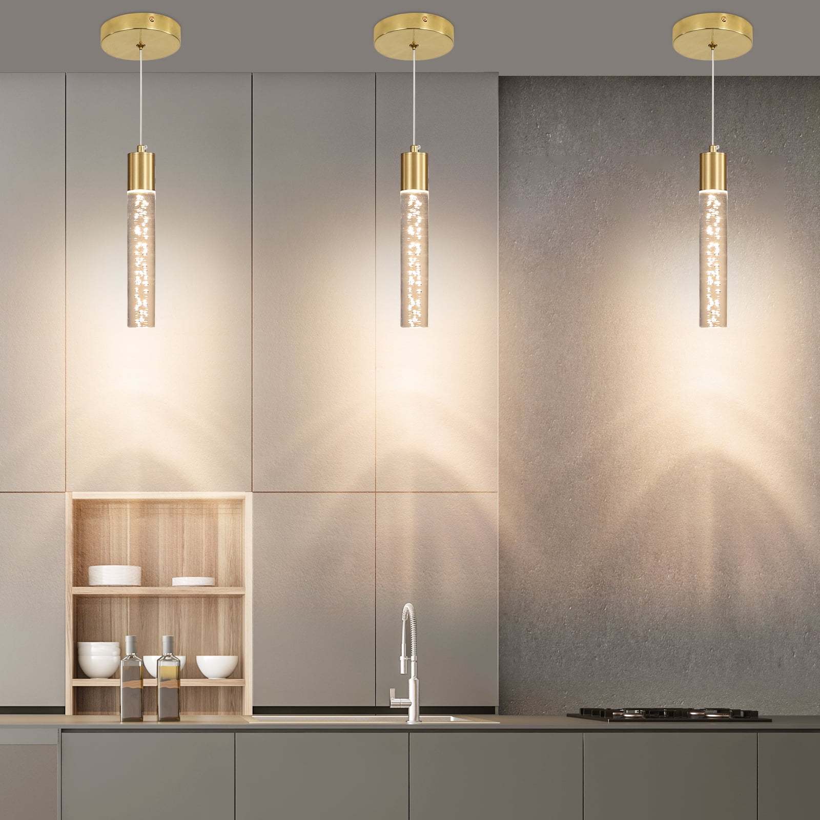 3 Pack Minimalist Kitchen Island Pendant Lights Gold Modern Linear ...