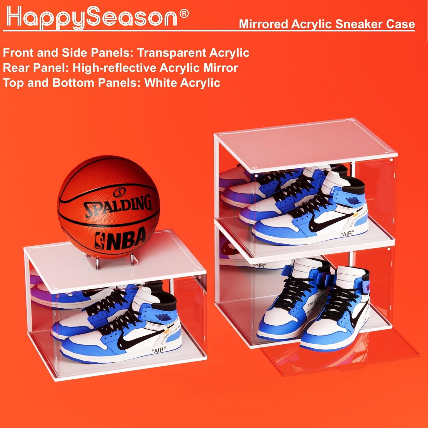 3-Pack Mirrored Shoe Display , Acrylic Stackable Shoe Boxes with ...