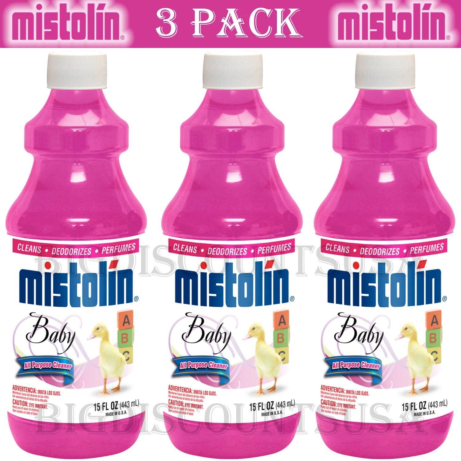 3 Pack Mistolin General All Purpose Cleaning Solution Kit Baby Scent 15 ...