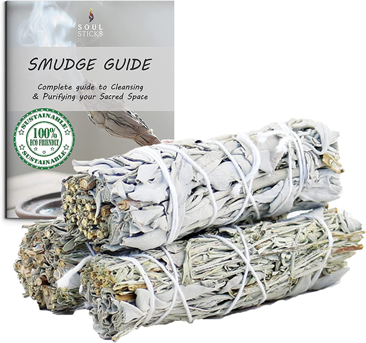 3 Pack Mixed White Sage and Blue Sage Smudge Sticks | Grown in California Smudge Bundles with ...