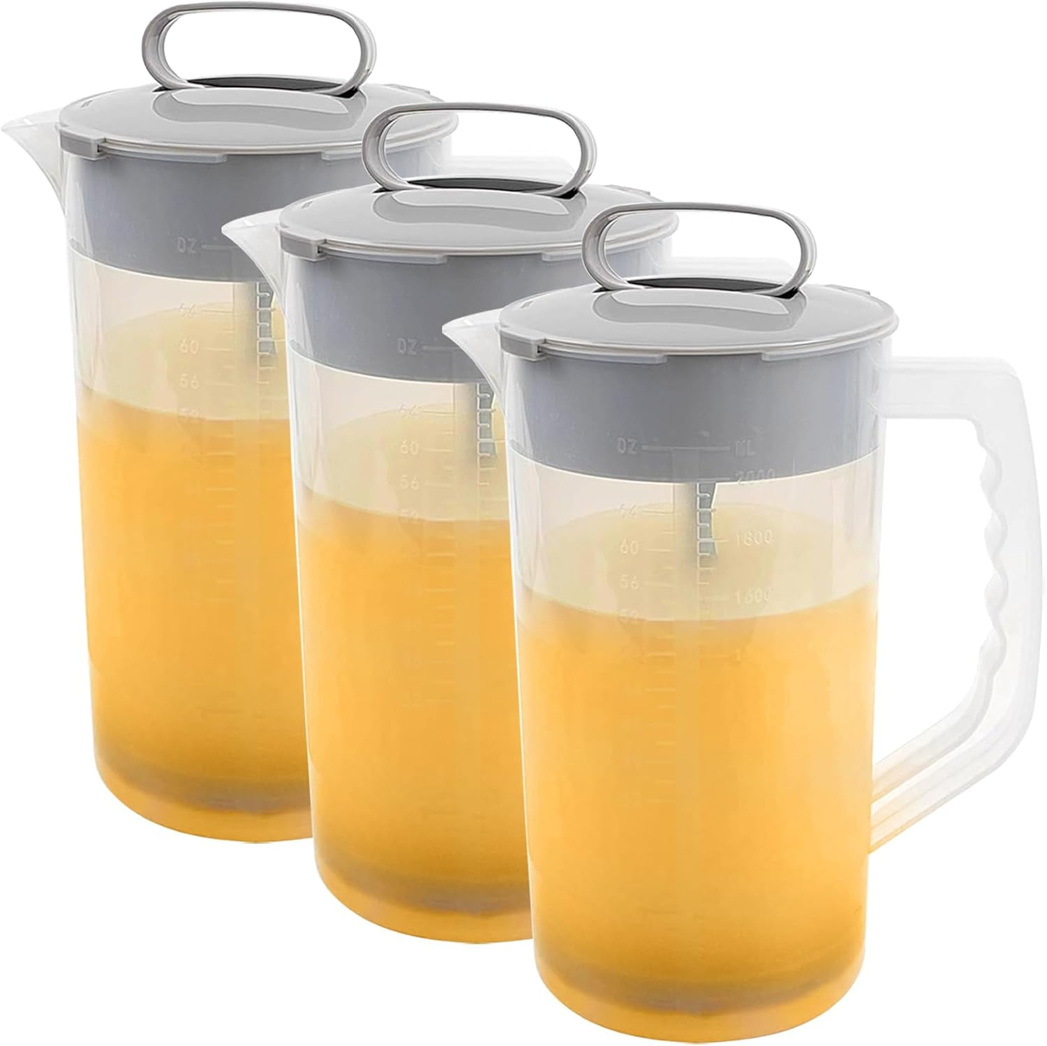3 Pack Mixing Pitcher for Drinks 2 Quart/ 64oz Plastic Water Pitcher ...