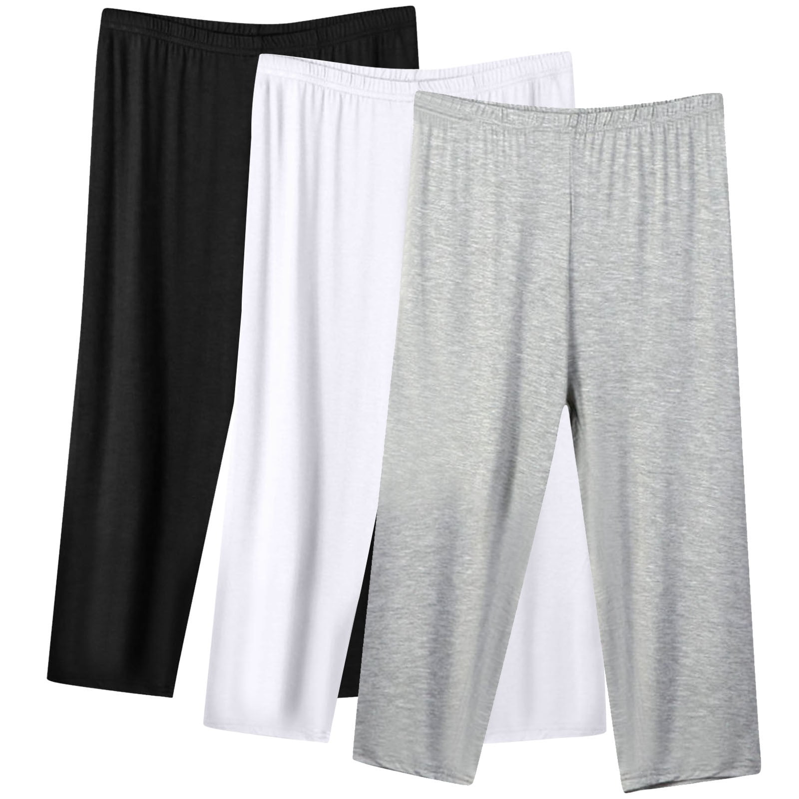 3 Pack Modal Cotton Capris Womens Pajama Capri Pants Plus Size Elastic Soft Sleep Pjs Bottoms ...
