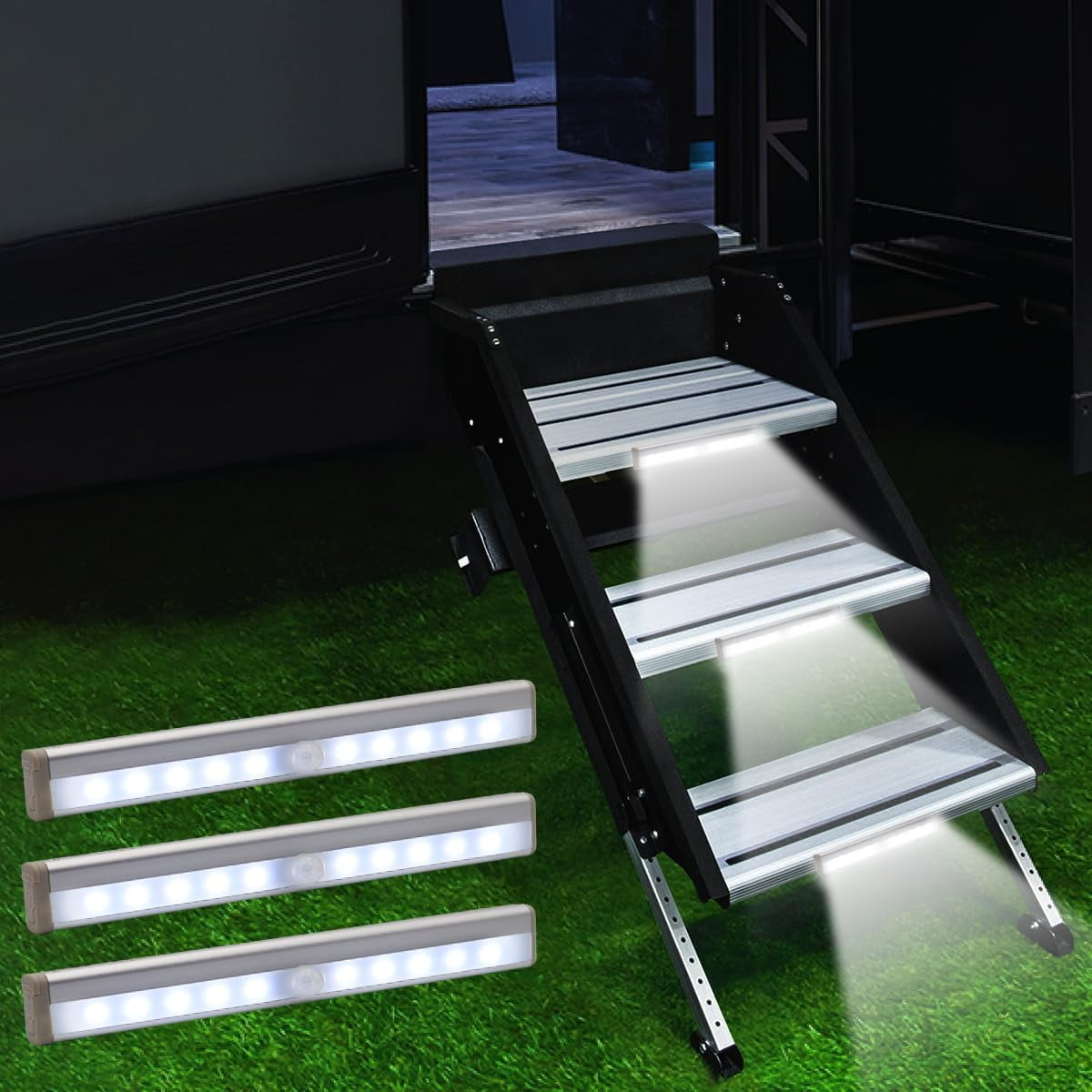 3 Pack Motion Activated RV Step Lights,10 LED Battery Operated Magnetic ...