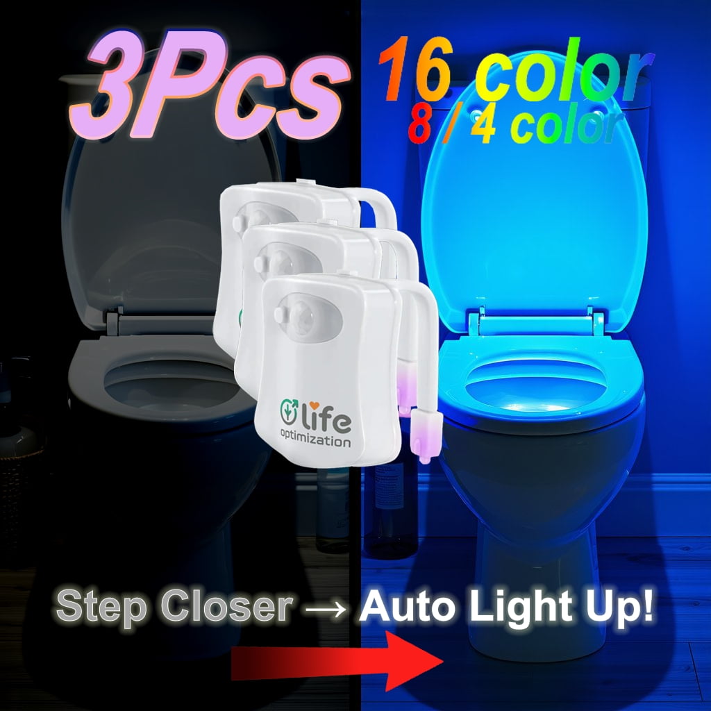 3-Pack Motion-Activated Toilet Night Light, 4-8-16 Color Changing Bathroom Safety Lights for ...