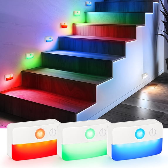 3 Pack Motion Sensor Stair Lights For Indoor Wireless Rgb Operated ...