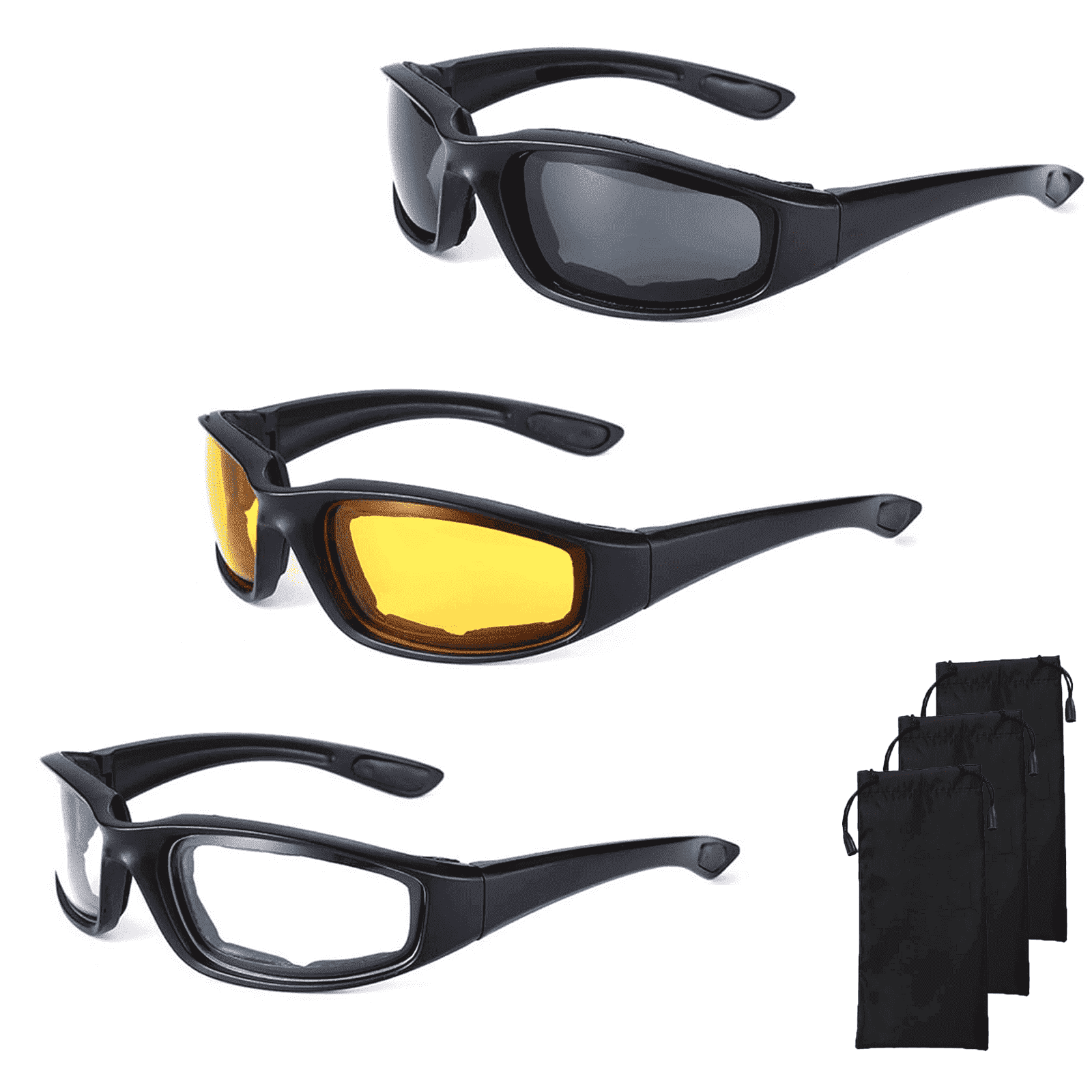 3-Pack Motorcycle Riding Glasses - UV400 Windproof/Dustproof Goggles ...