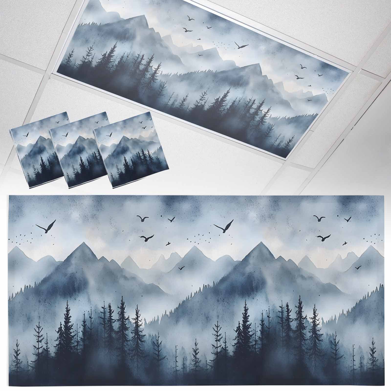 3 Pack Mountain Landscape Forest Fluorescent Light Covers for Ceiling ...