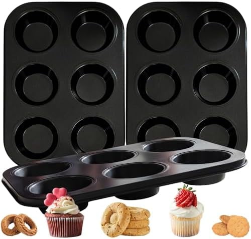 3 Pack Muffin Baking Pan, Non-stick Cupcake Tin Cup Cake Tray, 6 Cup ...