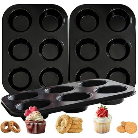3 Pack Muffin Baking Pan, Non-stick Cupcake Tin Cup Cake Tray, 6 Cup ...