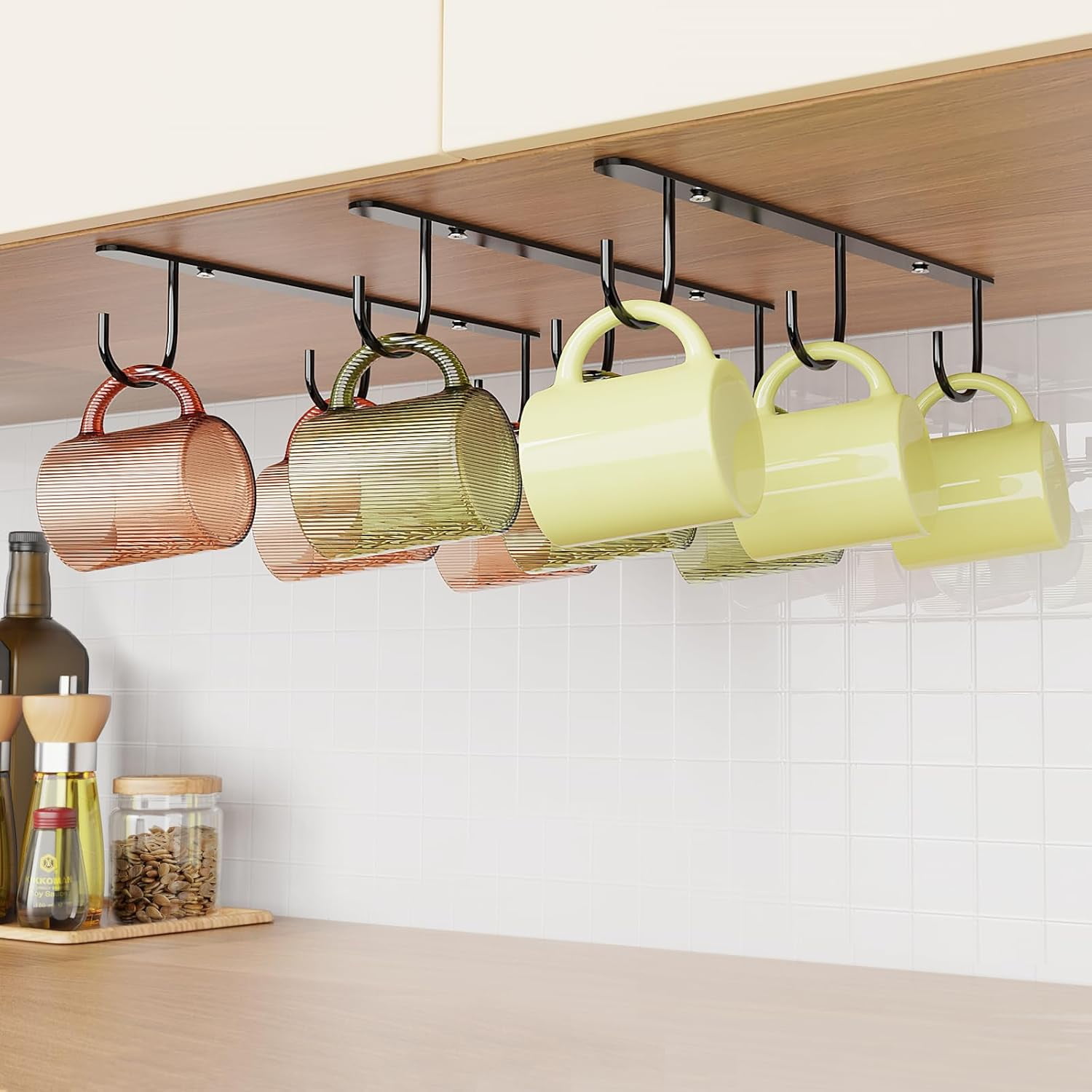 3 Pack Mug Hooks Under Cabinet, Coffee Mug Holder for Hanging Under ...