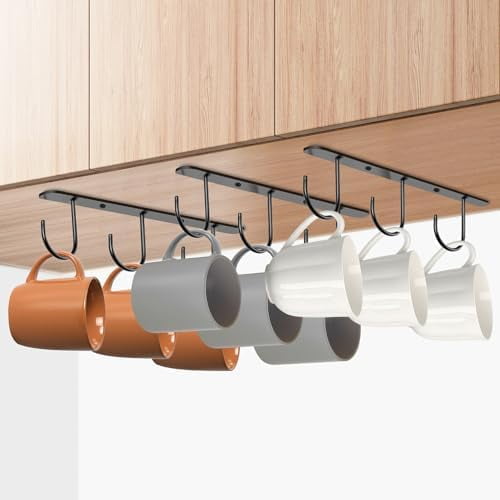 3 Pack Mug Hooks Under Cabinet, Hanging Coffee Mug Holder for Kitchen ...