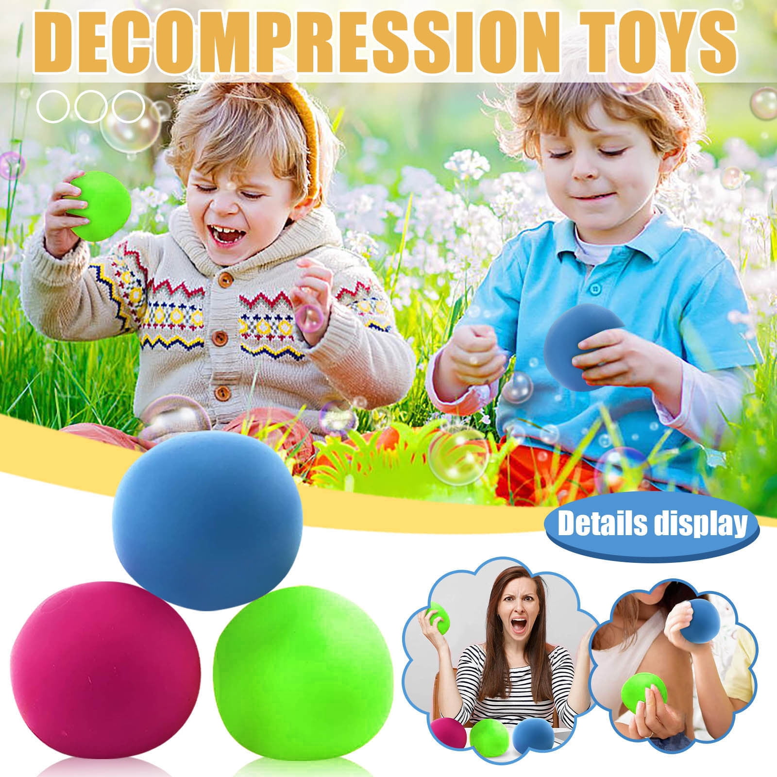3-Pack Multi-Color Stress Balls 2.56-Inch Round Slow Rebound Squeezable ...