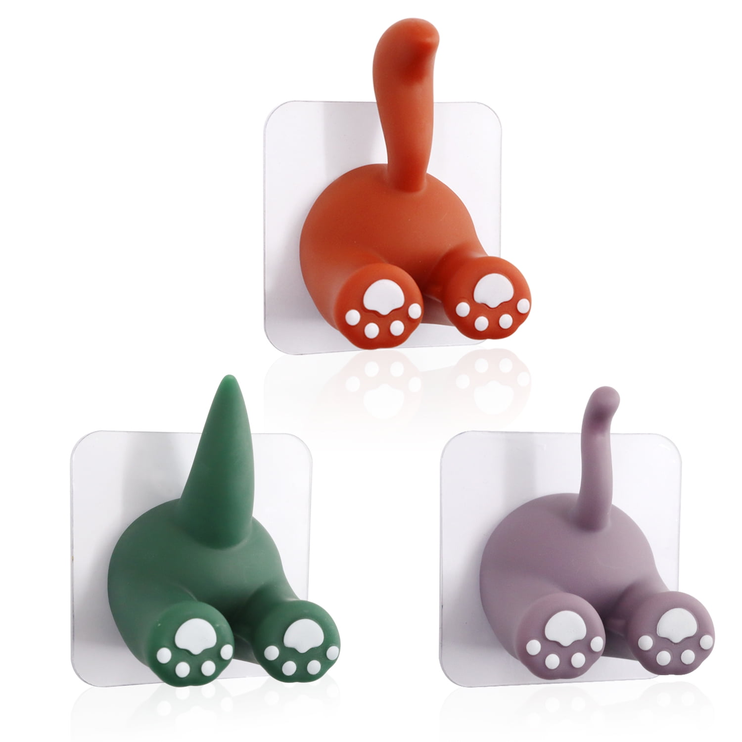3 Pack Multi-Purpose Animal Tail Hooks, Cartoon Adhesive Wall Mount ...