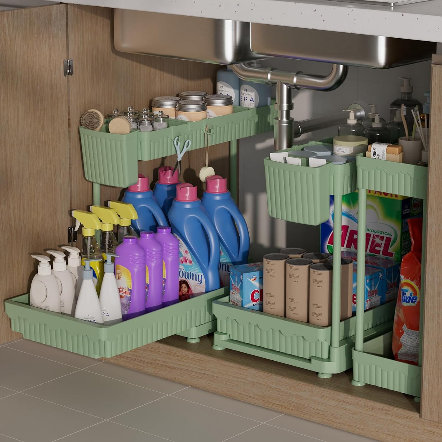 3 Pack Multi-Purpose Pull-Out Storage Organizers, 2-Tier L-Shaped Under ...