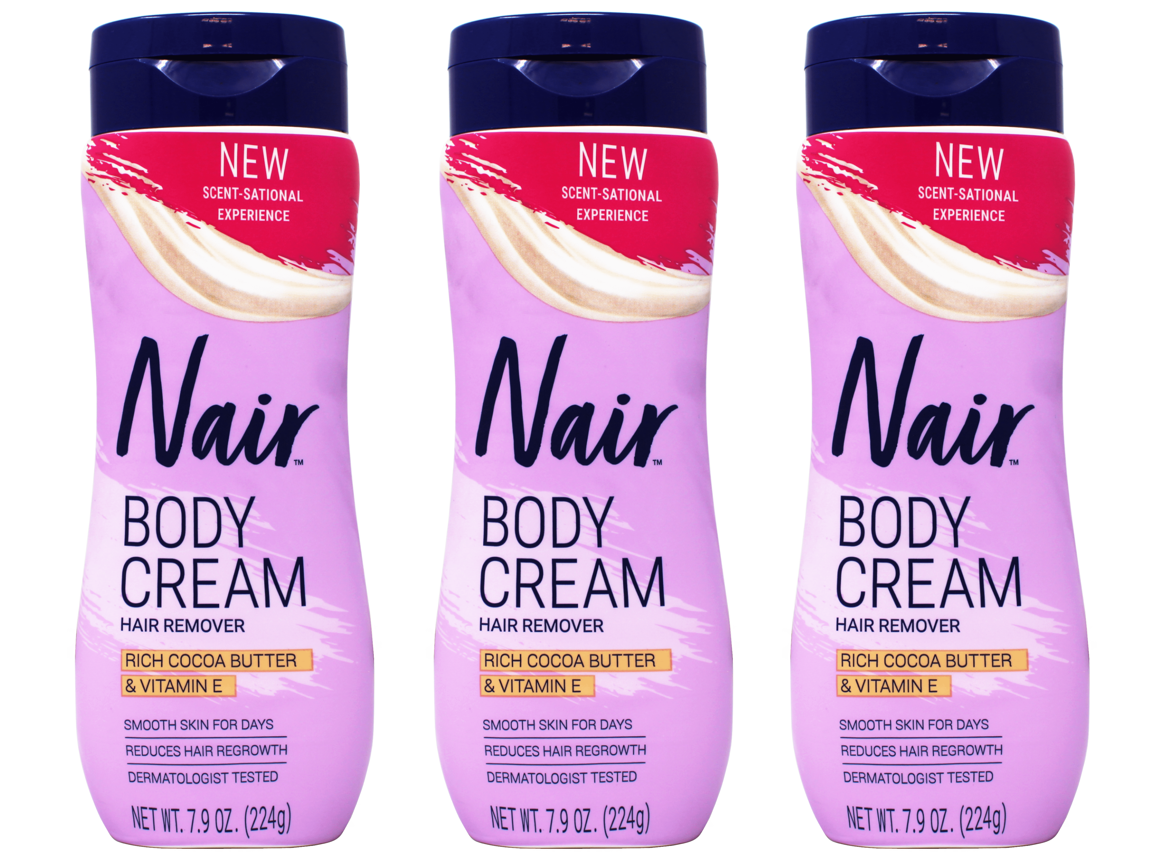 3 Pack - Nair Body Cream Hair Remover, Cocoa Butter and Vitamin E, Body ...