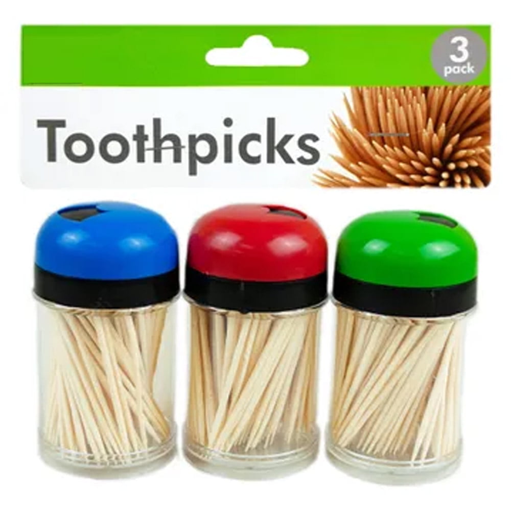 3 Pack Natural Bamboo Toothpicks Bottles Dispenser Home Party Cocktail ...