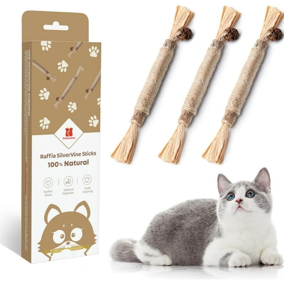3 Pack Natural Silvervine Sticks Cat Toys, Catmint Silvervine Blend ...
