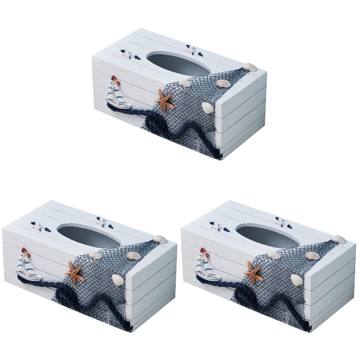 3 Pack Nautical Tissue Box Cover Seashell Ocean Wind Office Decor ...