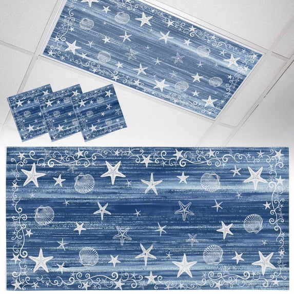 3 Pack Navy Blue Coastal Fluorescent Light Covers for Ceiling Lights ...
