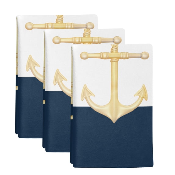 3 Pack Navy Blue Kitchen Towels Stripe Gold Anchor Pattern Decorative ...