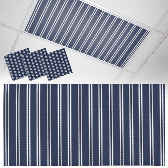 3 Pack Navy Blue White Stripes Fluorescent Light Covers for Ceiling ...