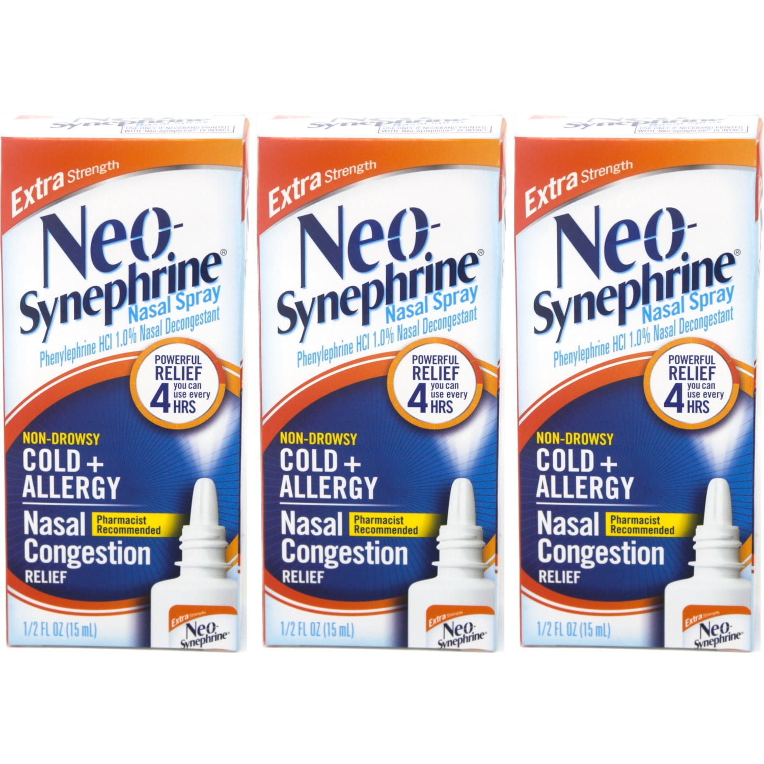 Extra Strength Neo-Synephrine Nasal Spray, 3 Pack, Steroid Free, For ...