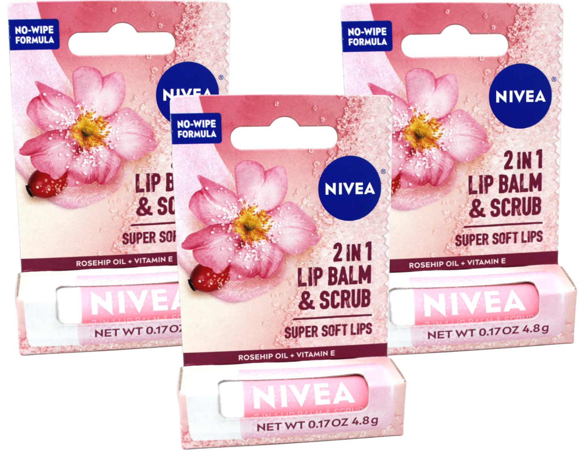 3 Pack - Nivea 2in1 Lip Balm & Scrub Super Soft Lips, Rosehip Oil ...