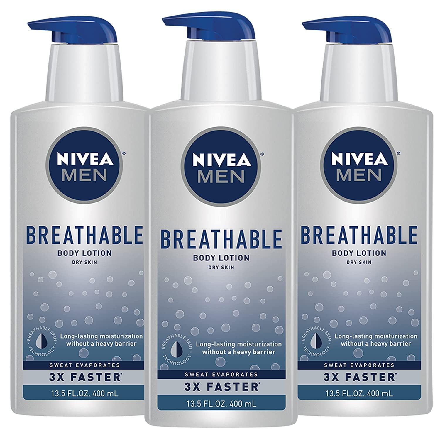 3 Pack - Nivea Men Breathable Body Lotion, 48 Hour Hydrating Lotion, 13.5 Fl Oz each/Bottles ...