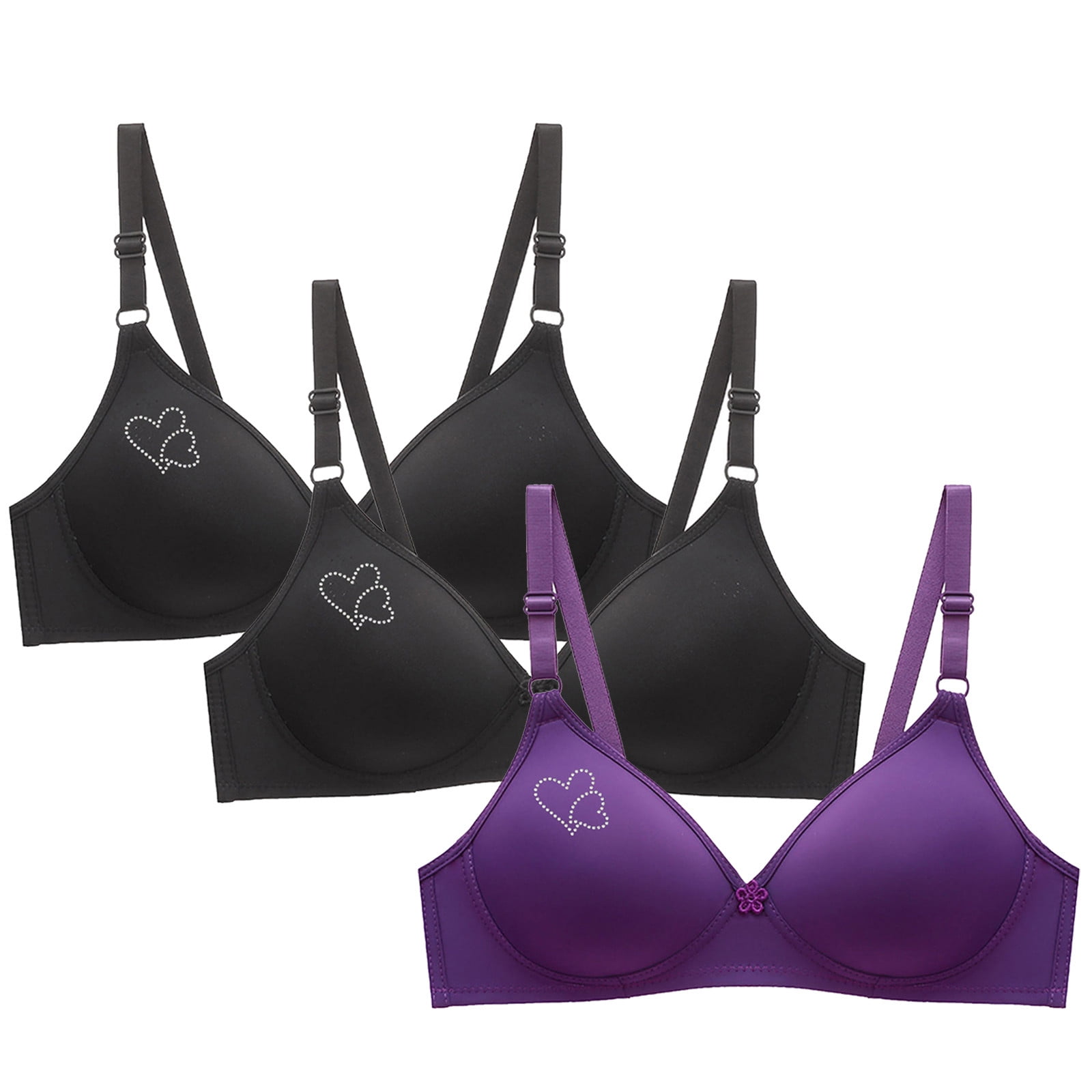 3 Pack No Underwire Bras for Women Push up Comfort Bra Solid Color ...