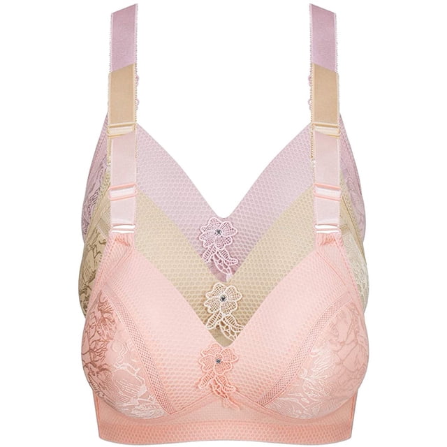 3 Pack No Wire Jacquard Bra with Molded Cups, Light Padded Bras Pack ...