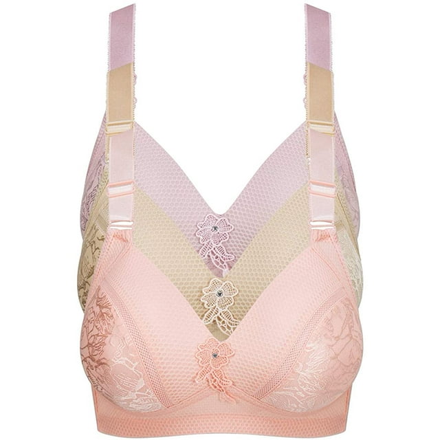 3 Pack No Wire Jacquard Bra Light Padded Bras, Comfortable Lift Bra ...