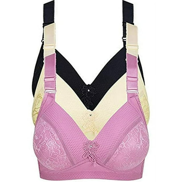 3 Pack No Wire Jacquard Bra Mesh Light Padded Bra, Convertible Plunge ...