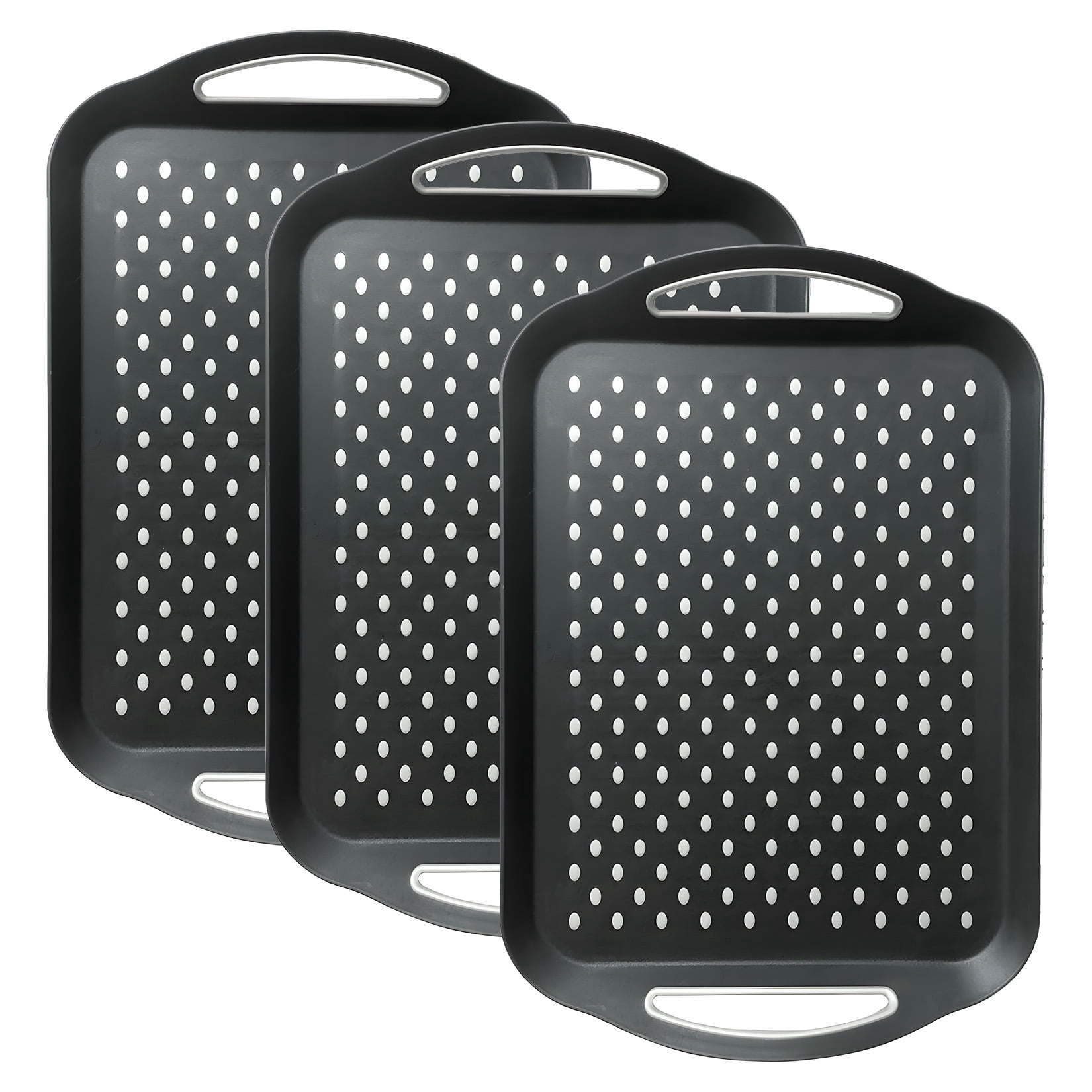 3 Pack Non-Slip Serving Trays with Handles, Large Plastic Lap Tray Set ...