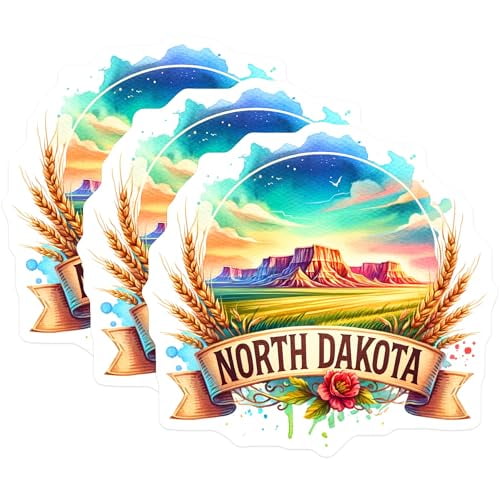 (3 Pack) North Dakota Decals - Watercolor Landscape - State Pride ...