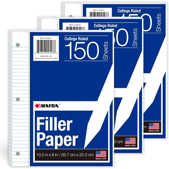 3 Pack Notebook Paper College Ruled 3-Hole Punched Loose Leaf Paper ...